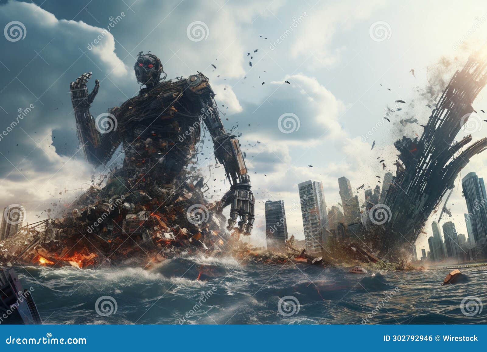 Artificial Vs Natural: Disastrous Collision. Ai Generated Stock ...