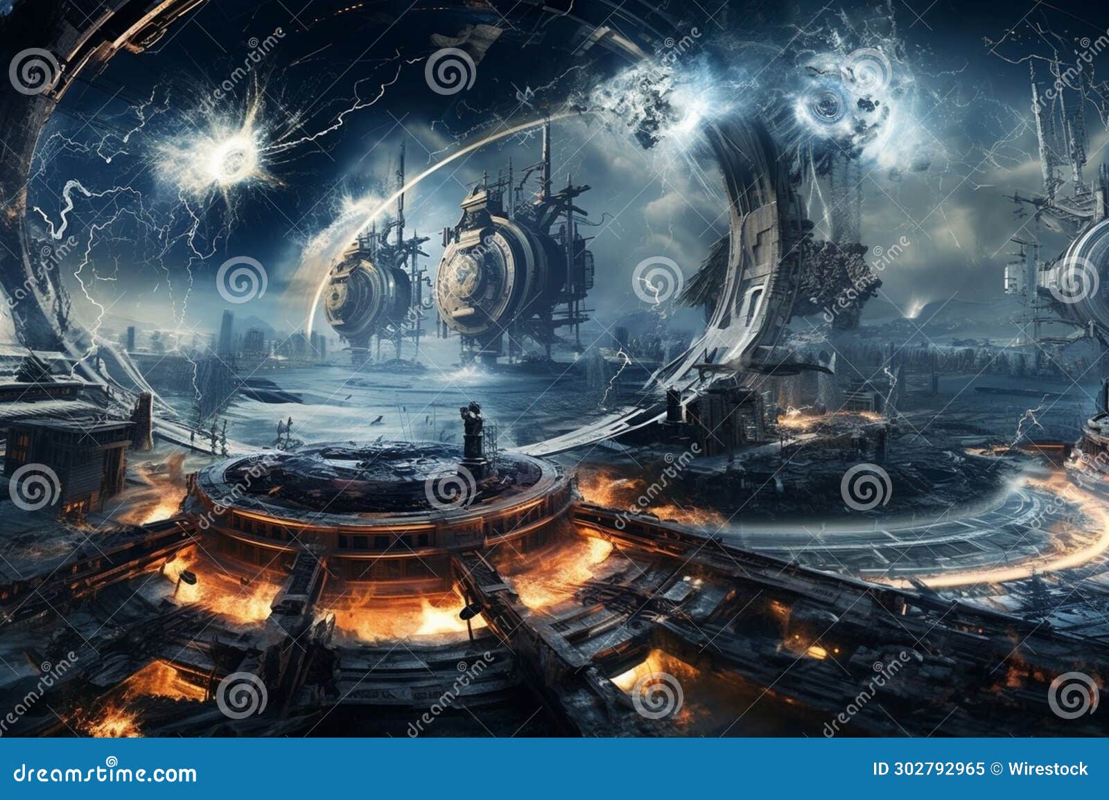 Artificial Vs Natural: Disastrous Collision. Ai Generated Stock ...