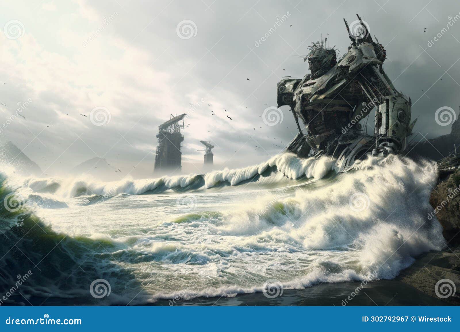 Artificial Vs Natural: Disastrous Collision. Ai Generated Stock ...