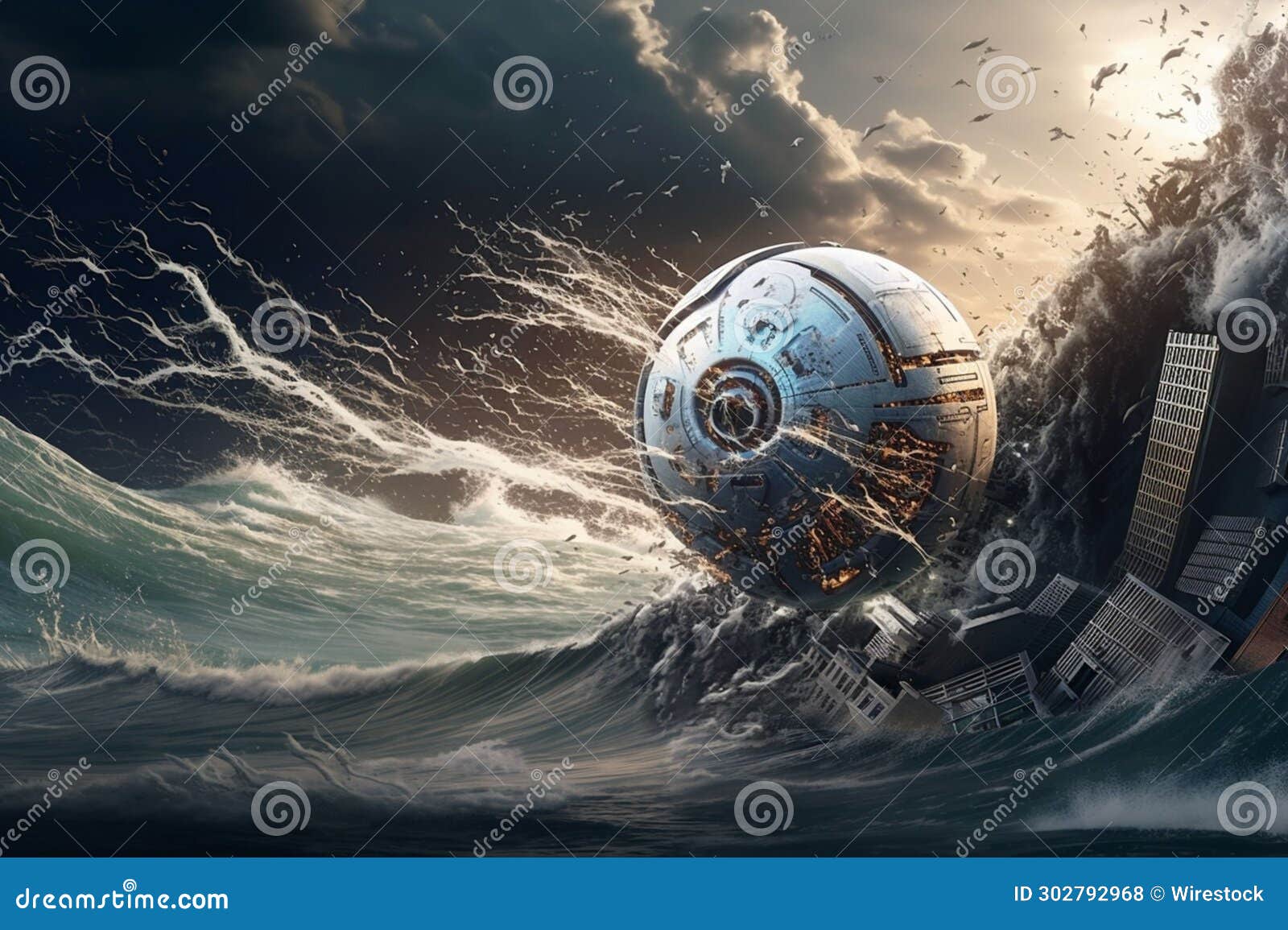 Artificial Vs Natural: Disastrous Collision. Ai Generated Stock ...