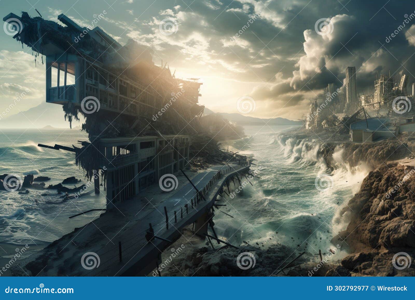 Artificial Vs Natural: Disastrous Collision. Ai Generated Stock ...