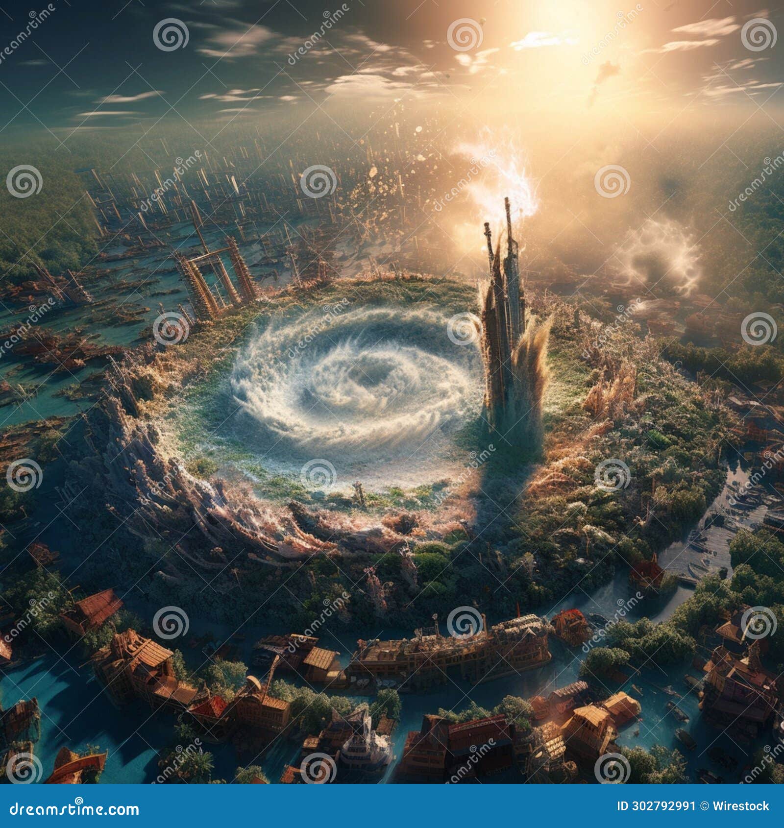 Artificial Vs Natural: Disastrous Collision. Ai Generated Stock ...