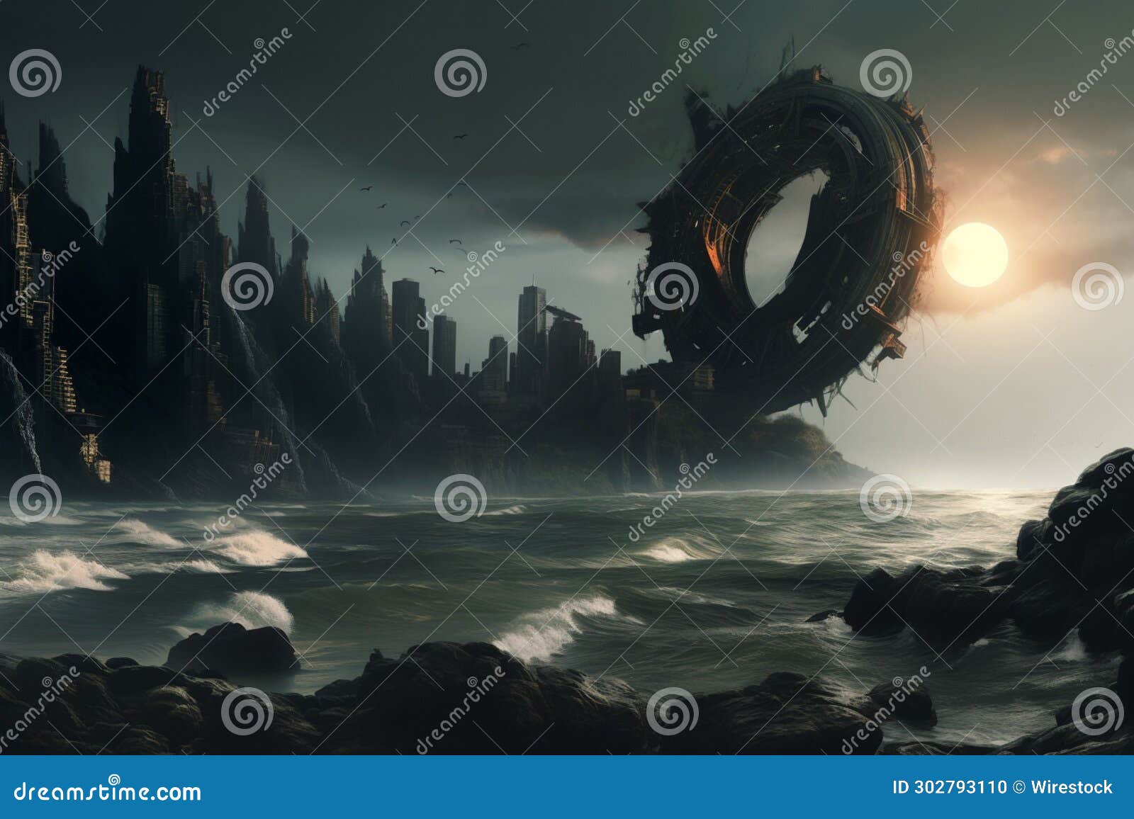 Artificial Vs Natural: Disastrous Collision. Ai Generated Stock ...