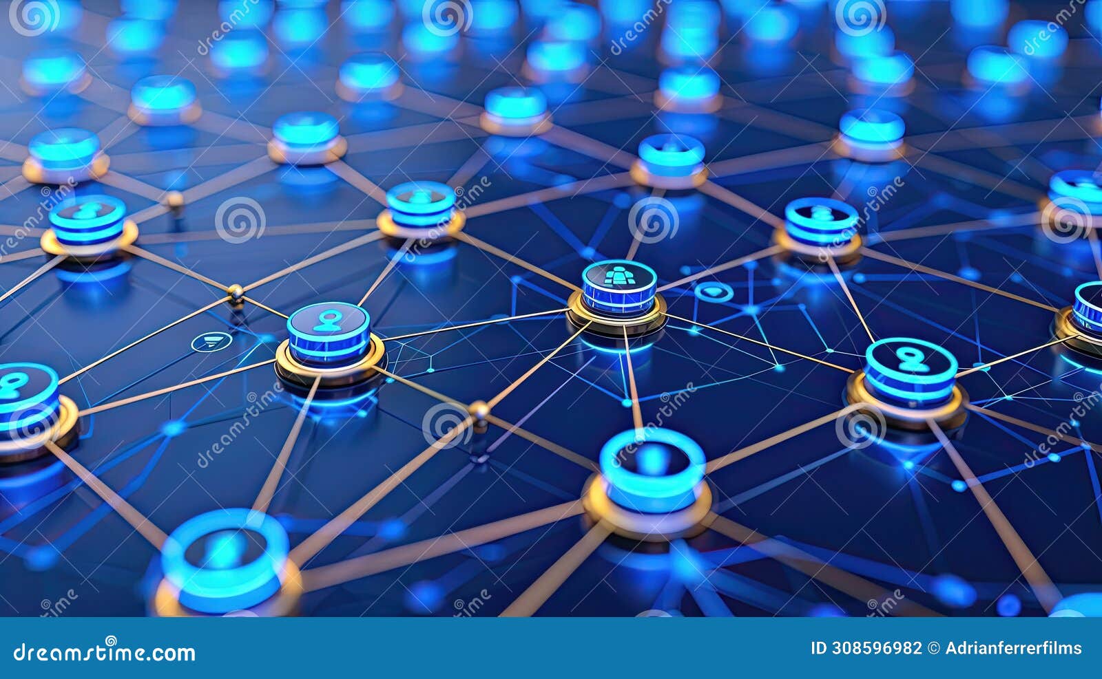 Network Grid with Interconnected Nodes and Icons. Stock Illustration ...