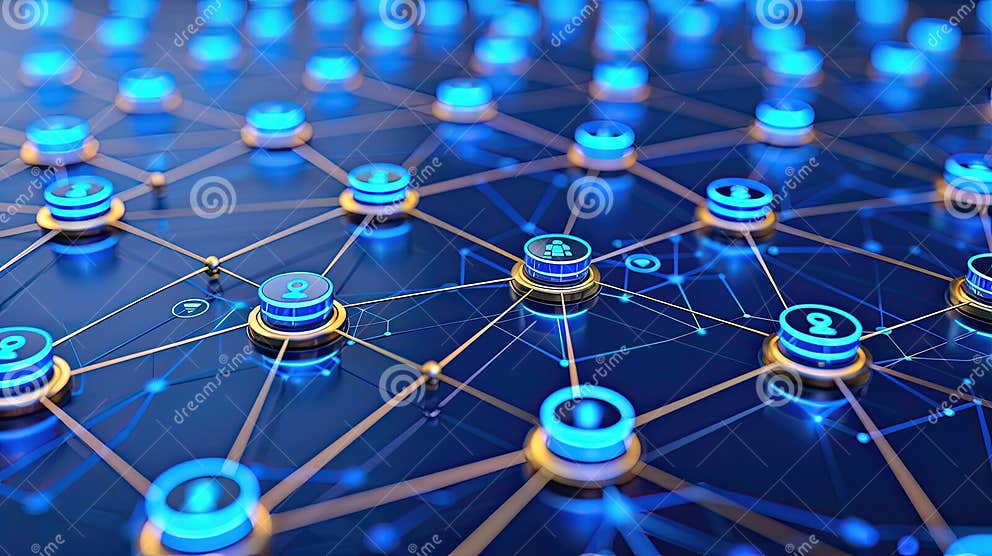 Network Grid with Interconnected Nodes and Icons. Stock Illustration ...