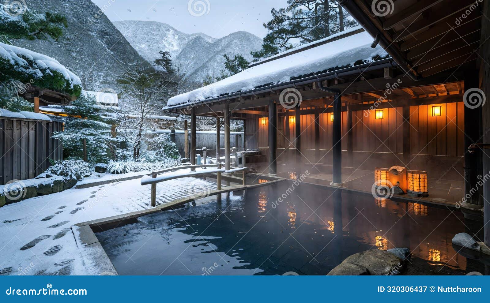 Ai Generated Onsen Traditional Japanese Hot Prings Outdoor Landscape