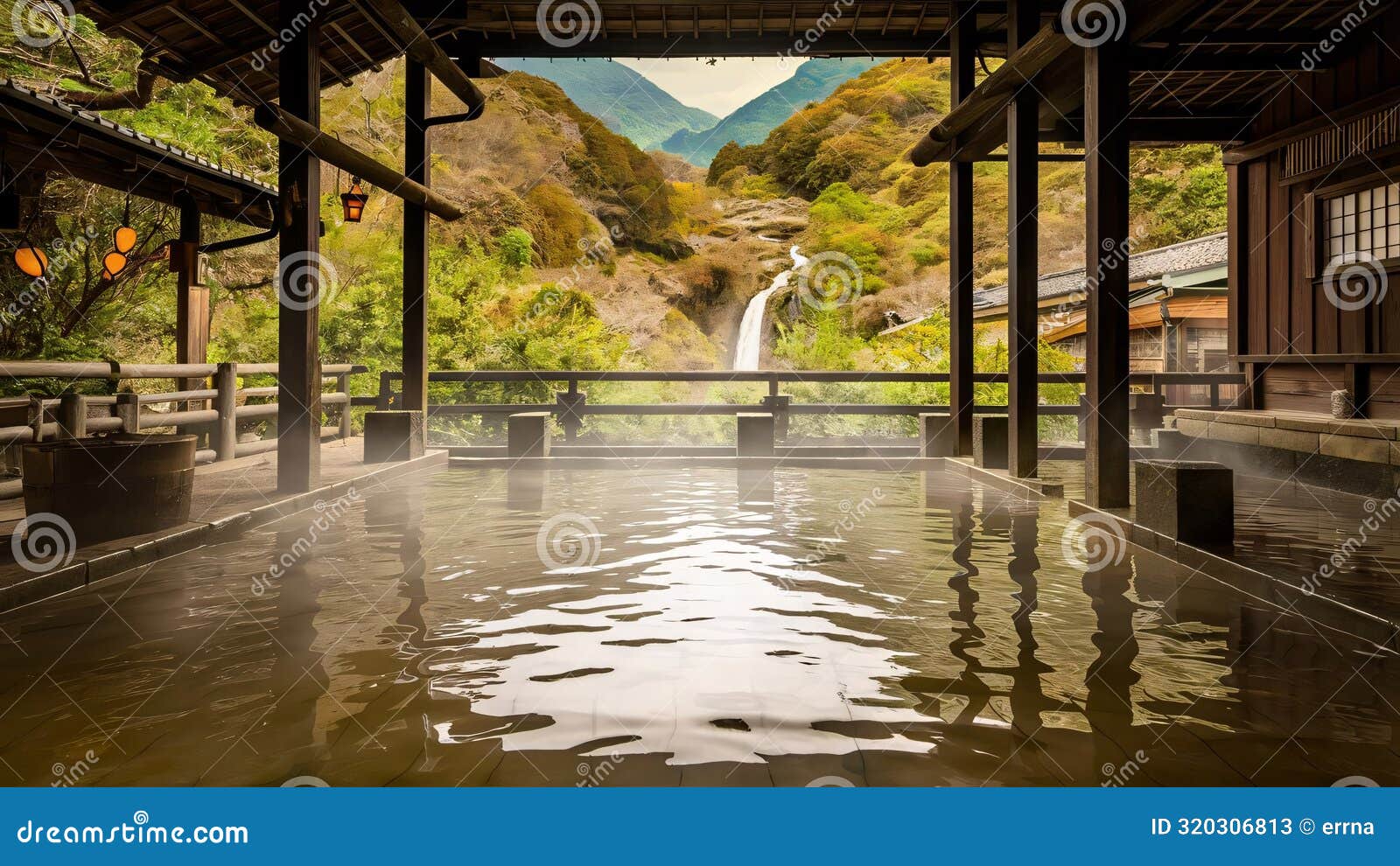 Ai Generated Onsen Traditional Japanese Hot Prings Outdoor Landscape