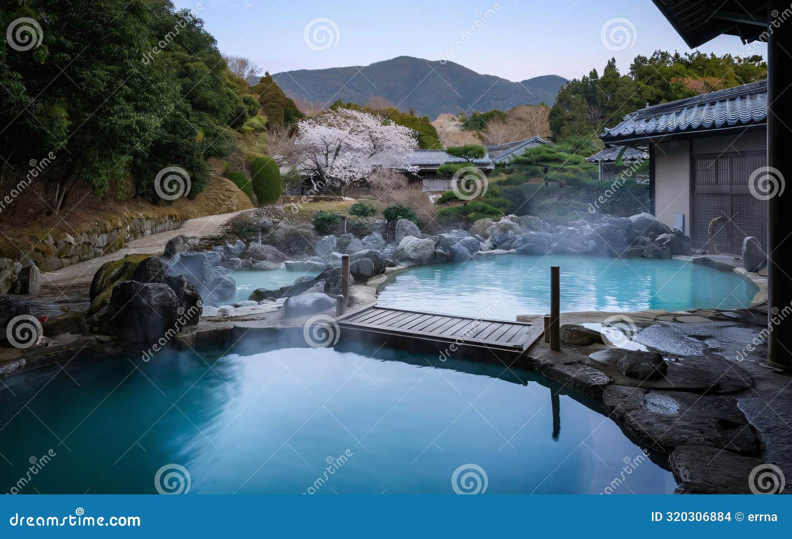 Ai Generated Onsen Traditional Japanese Hot Prings Outdoor Landscape