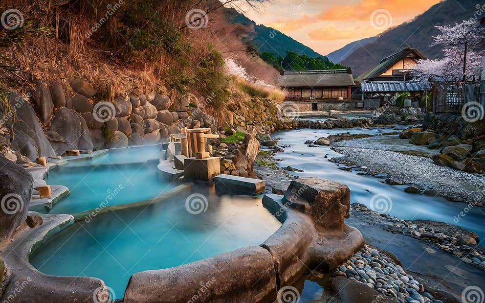 Ai Generated Onsen Traditional Japanese Hot Prings Outdoor Landscape