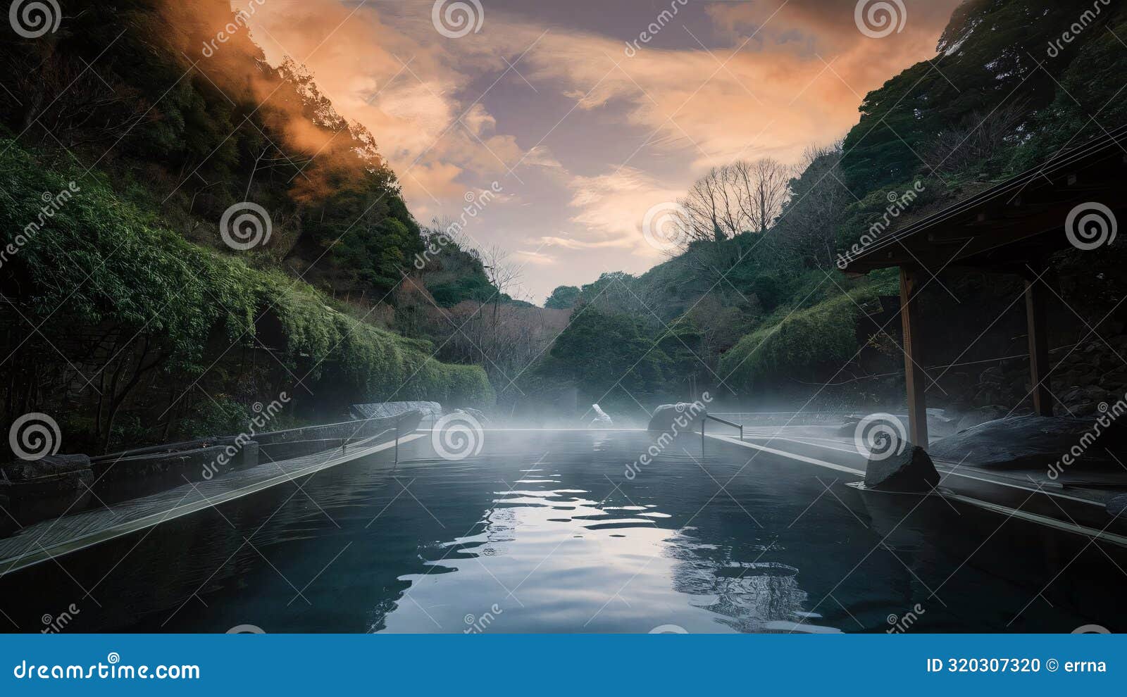 Ai Generated Onsen Traditional Japanese Hot Prings Outdoor Landscape