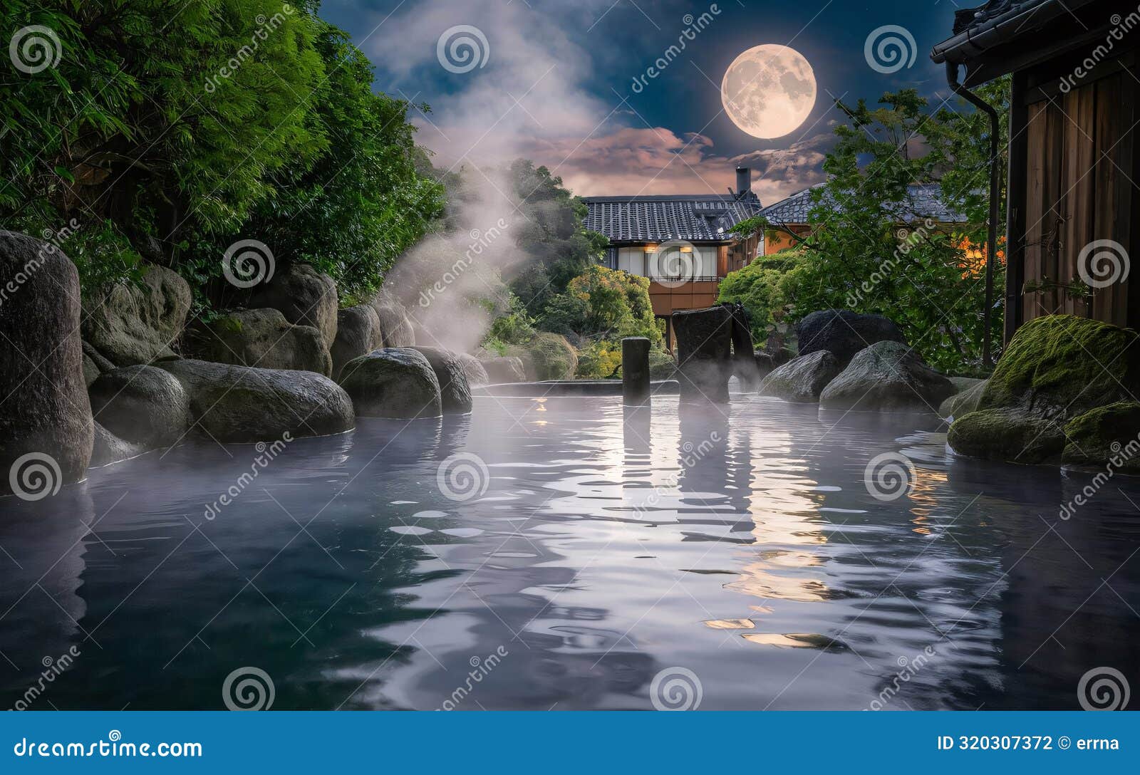 Ai Generated Onsen Traditional Japanese Hot Prings Outdoor Landscape