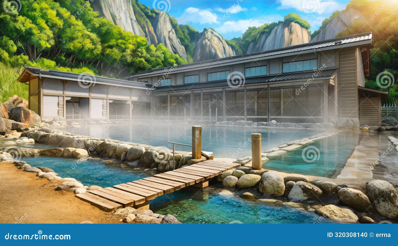 Ai Generated Onsen Traditional Japanese Hot Prings Outdoor Landscape