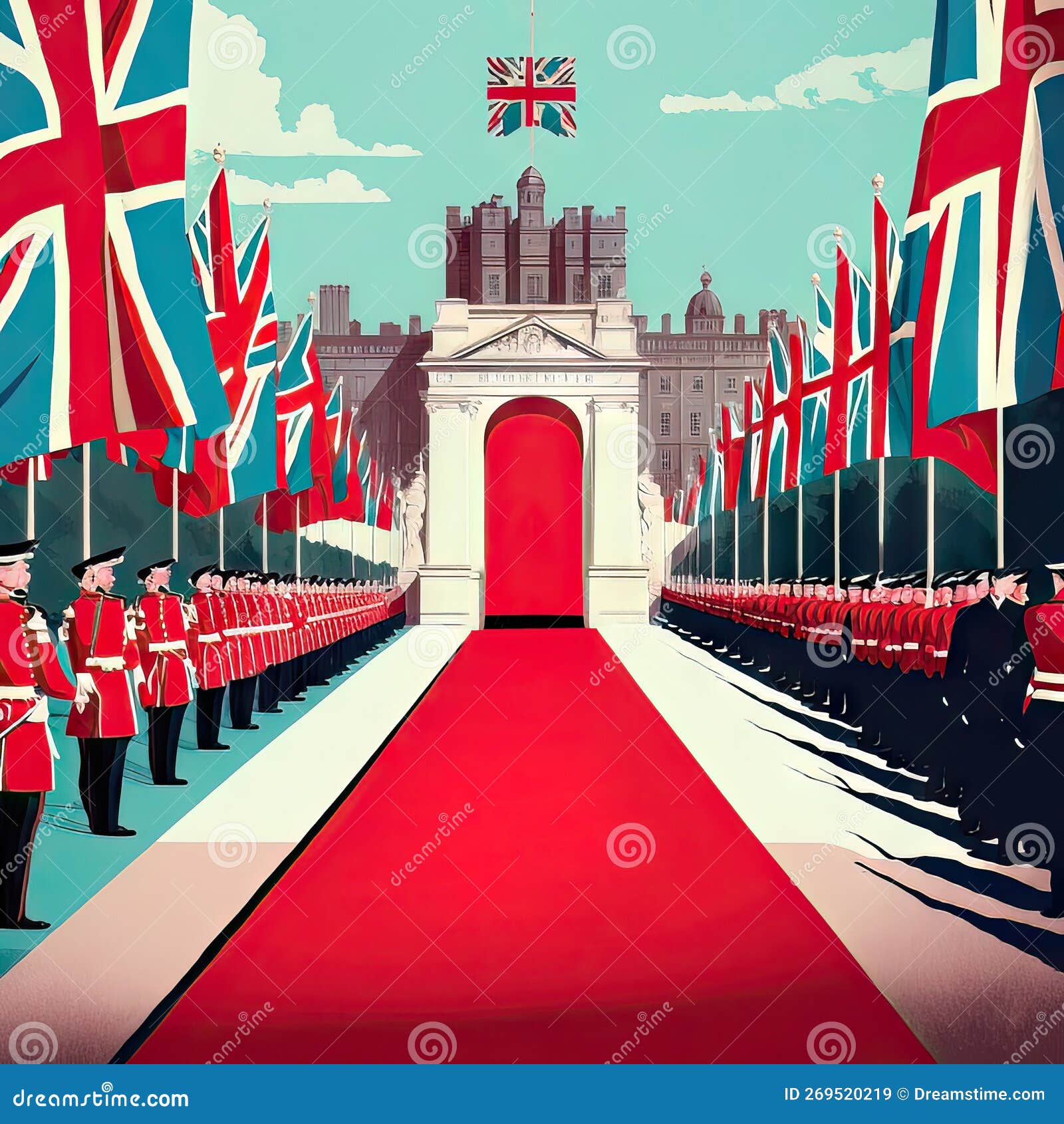 AI Generated Painting of Empty Processional Route with a Red Carpet and ...