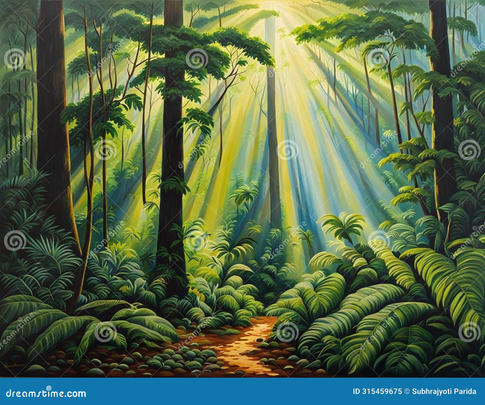 AI Generated Painting of Sun Rays Cracking through the Dense Forest and ...