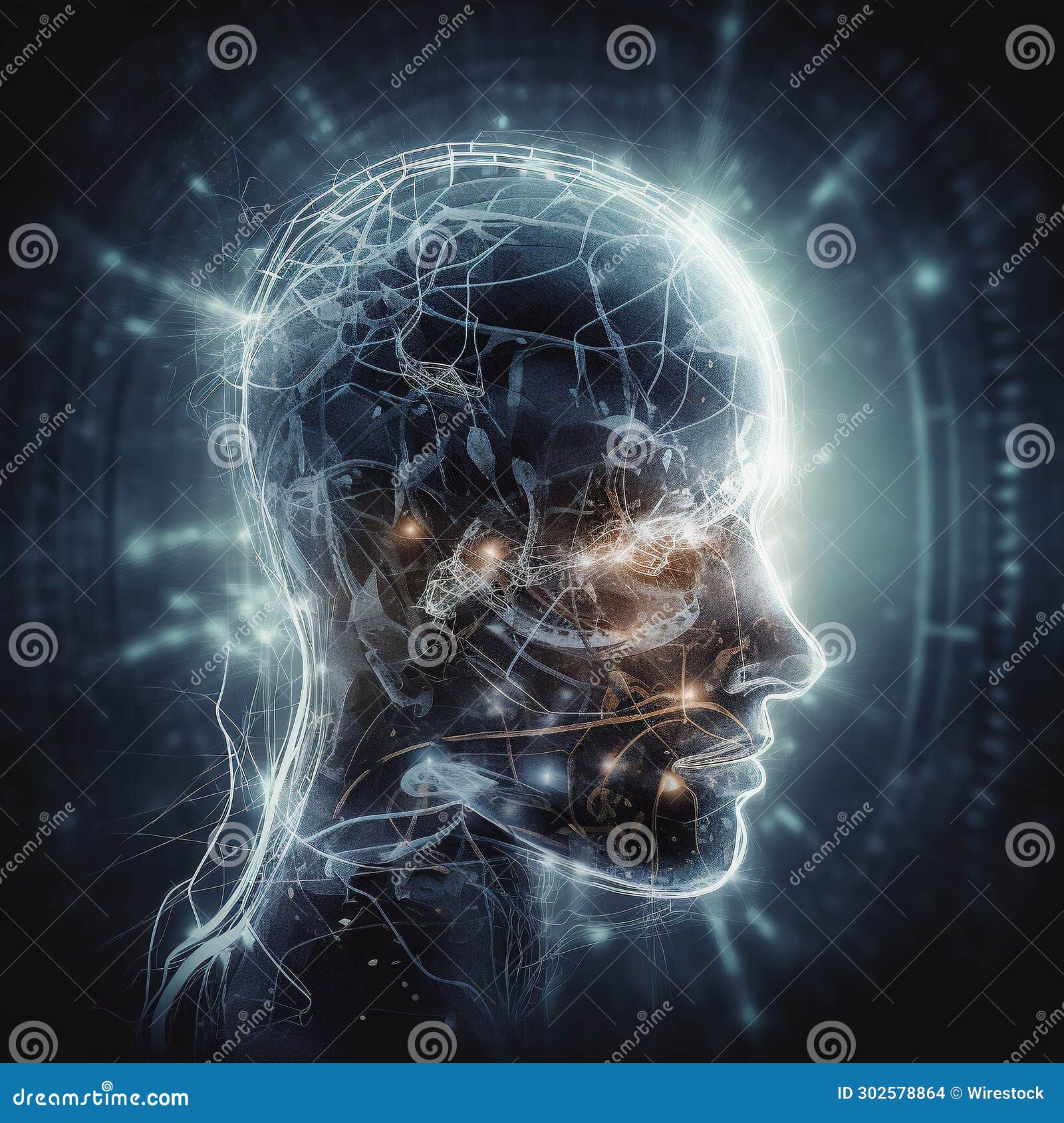AI Generated Person Head with Wires Stock Illustration - Illustration ...