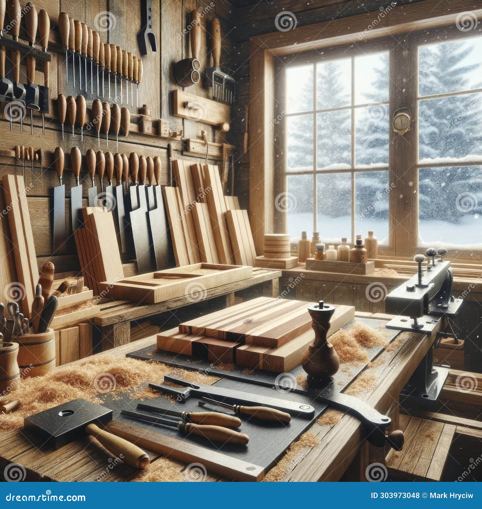 Retro Woodworking Shop Wood Projects Hand Tools Bench Home Winter AI ...