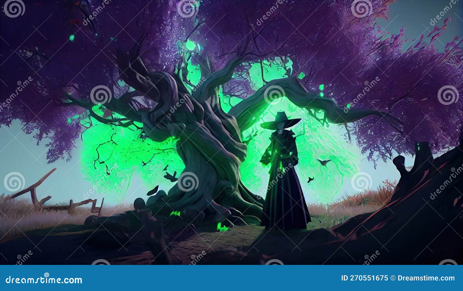 Enchanting Witchcraft Scene Under a Tree, Made with Generative AI Stock ...