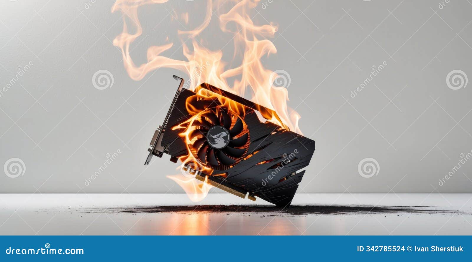 A Picture of a Burning Graphics Card on Fire. Stock Photo - Image of ...