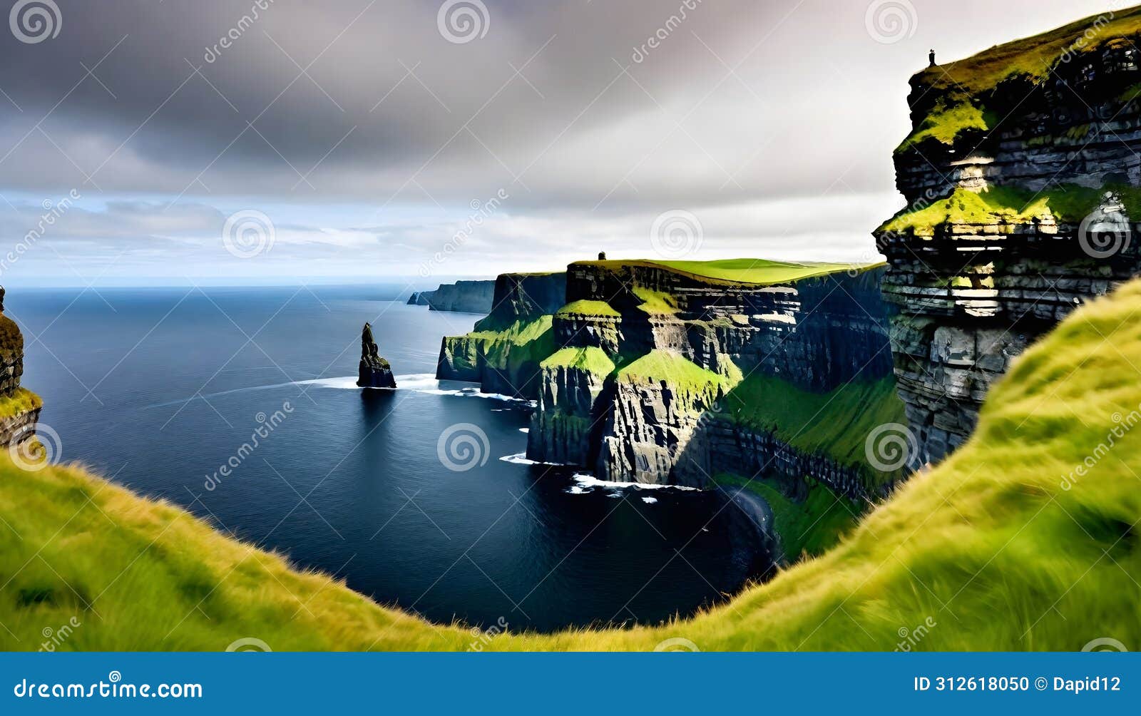 A Picture Of A Cliff And The Ocean With A Green Cliff In The Background ...