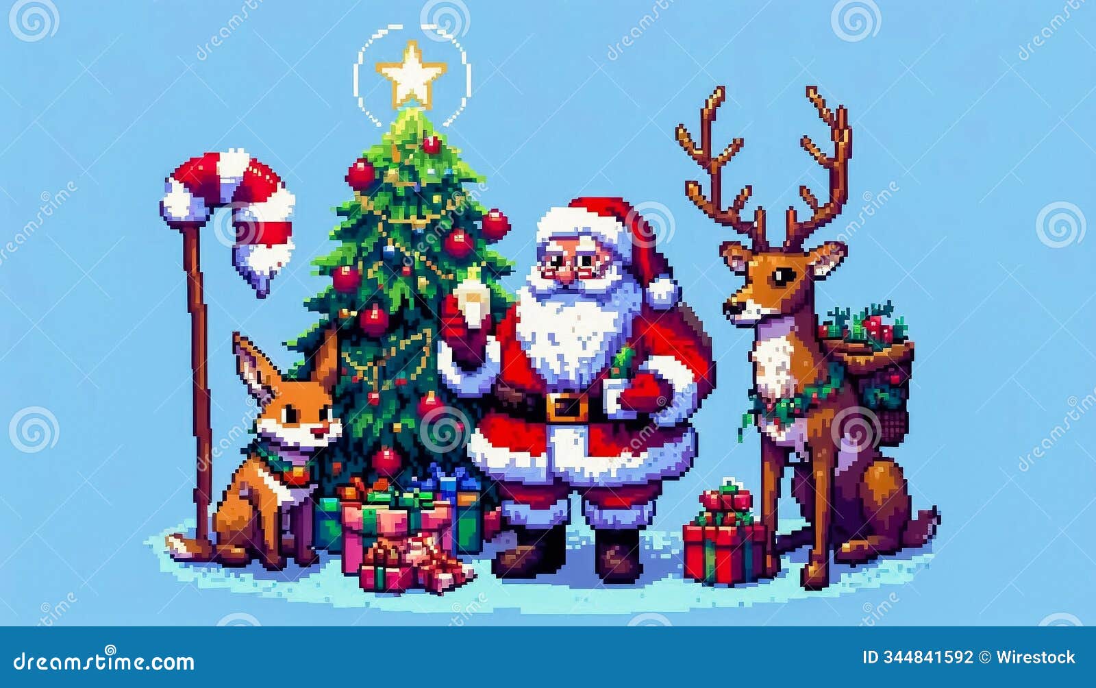 AI-generated Pixel Art of Santa Claus with a Reindeer and Christmas ...