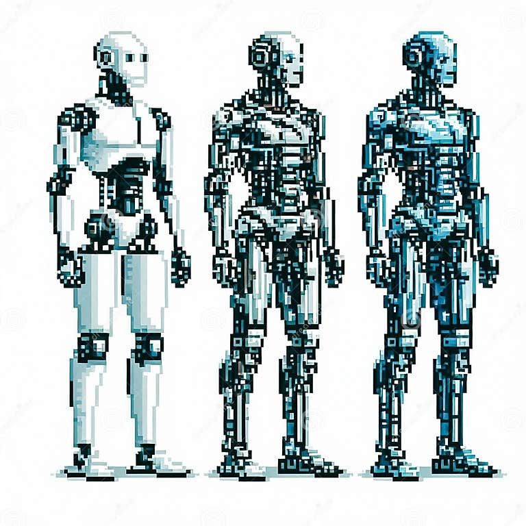 Pixel Art of Humanoid Robots Evolution Stock Illustration ...