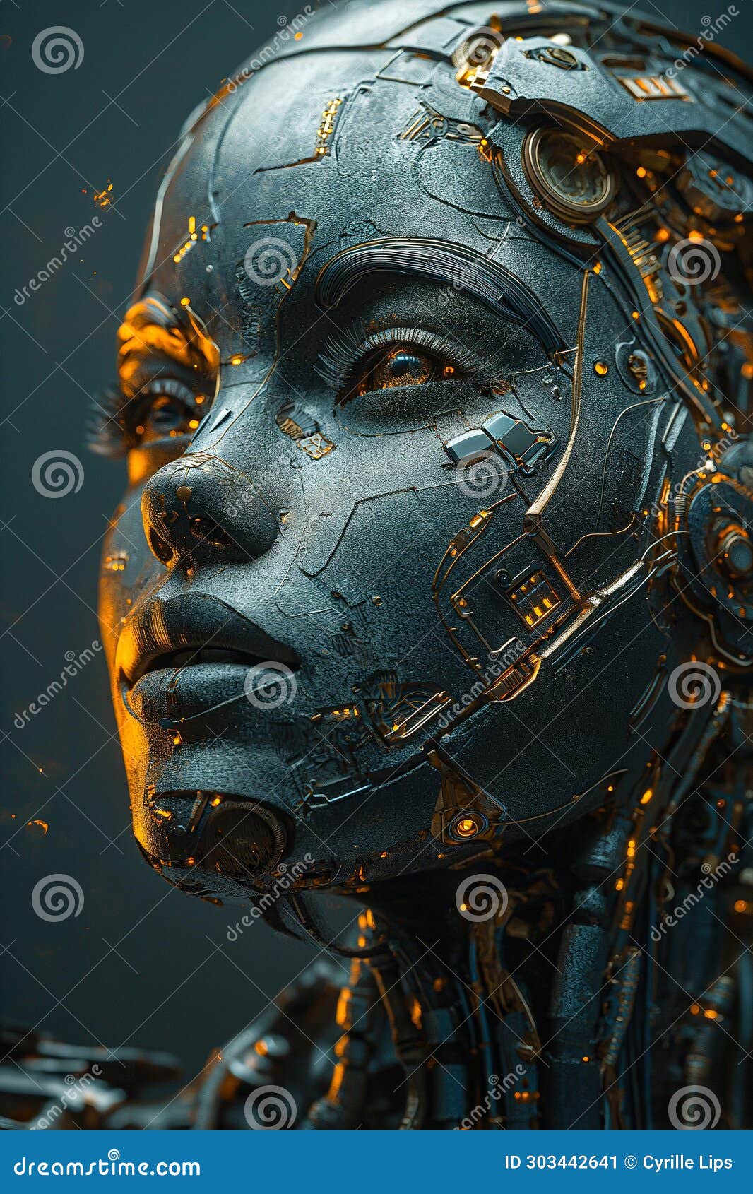 AI-Generated Portrait of a Female Android Robot Stock Illustration ...