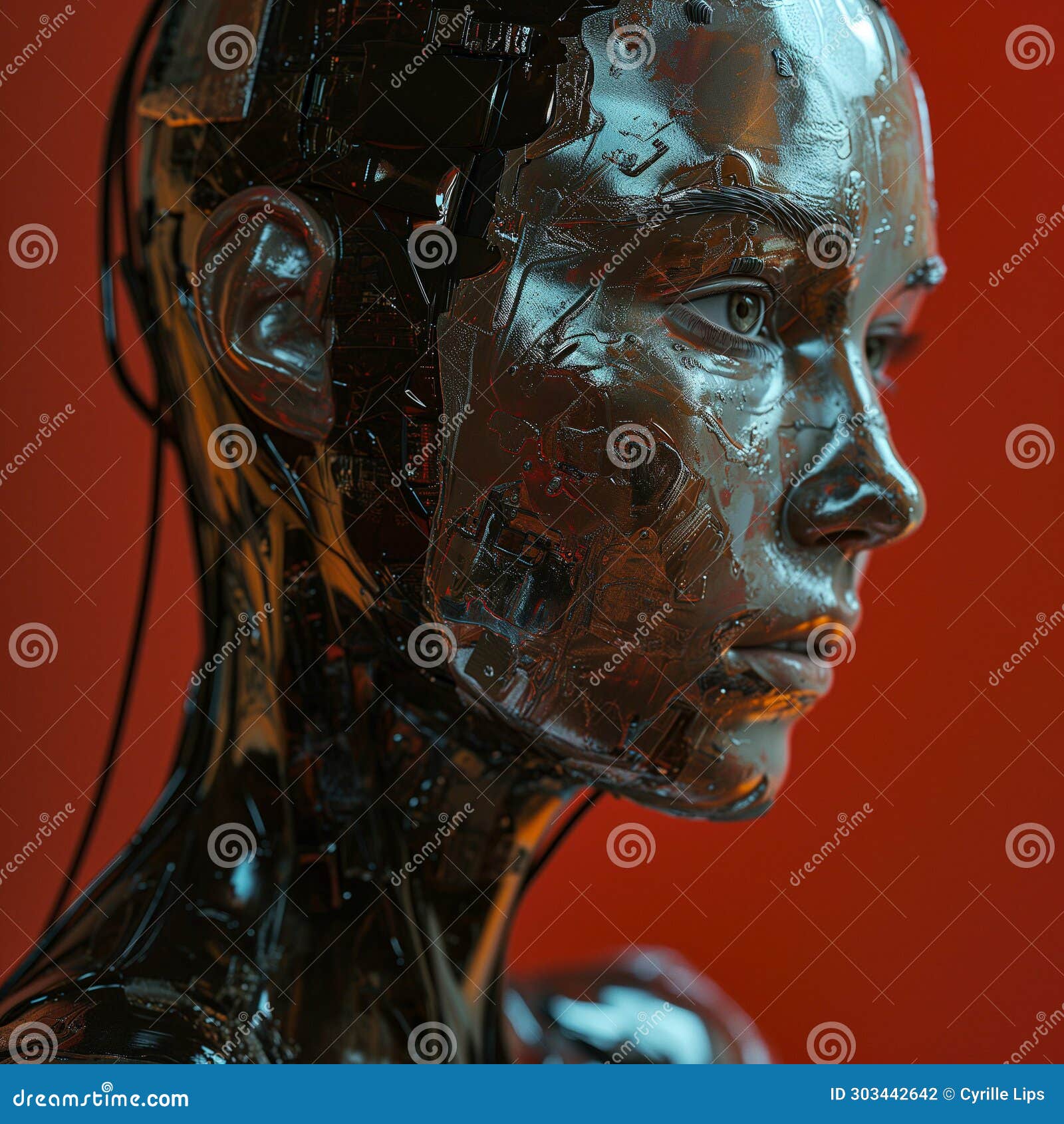 AI-Generated Portrait of a Female Android Robot Stock Illustration ...