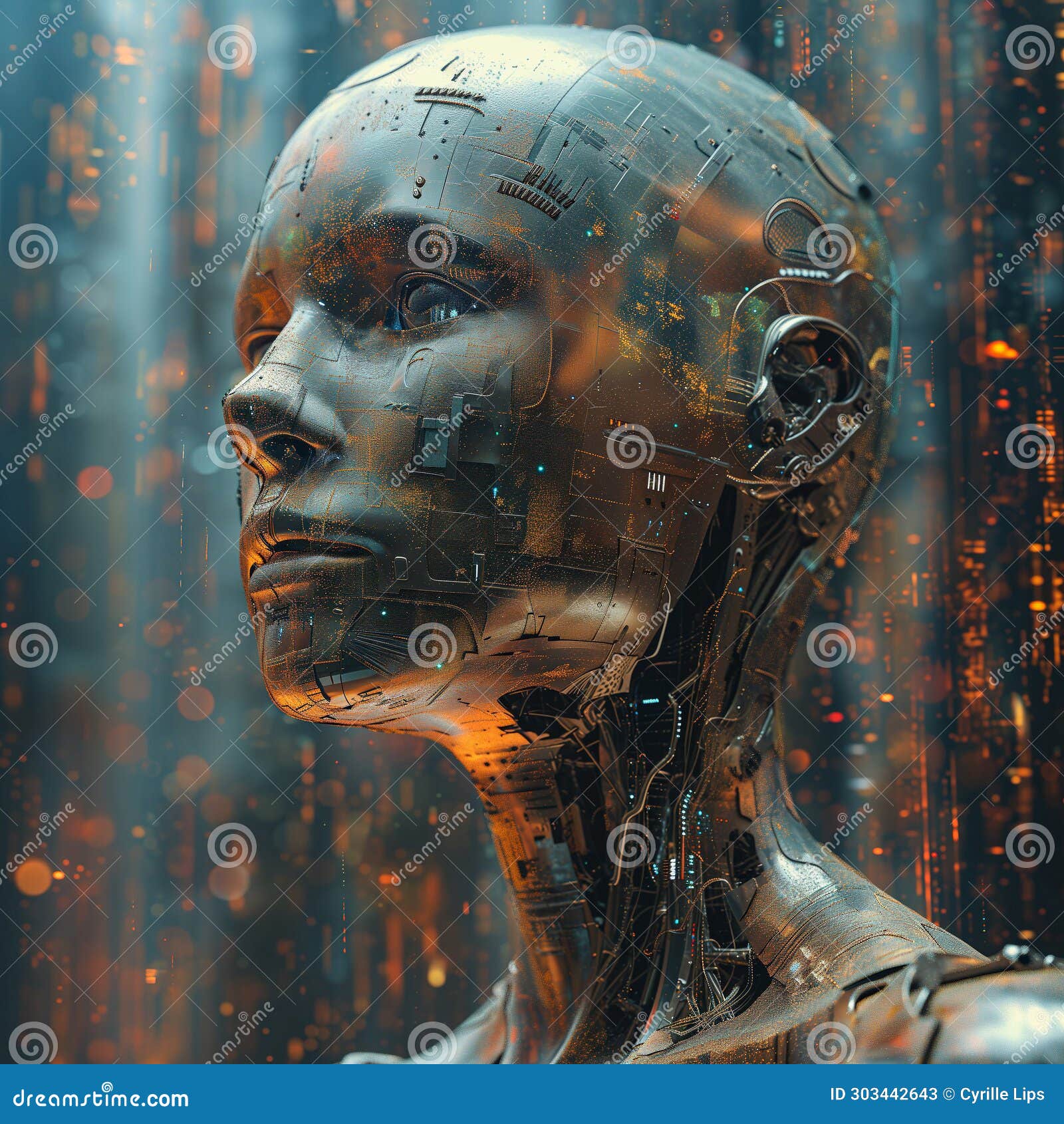 AI-Generated Portrait of a Female Android Robot Stock Illustration ...