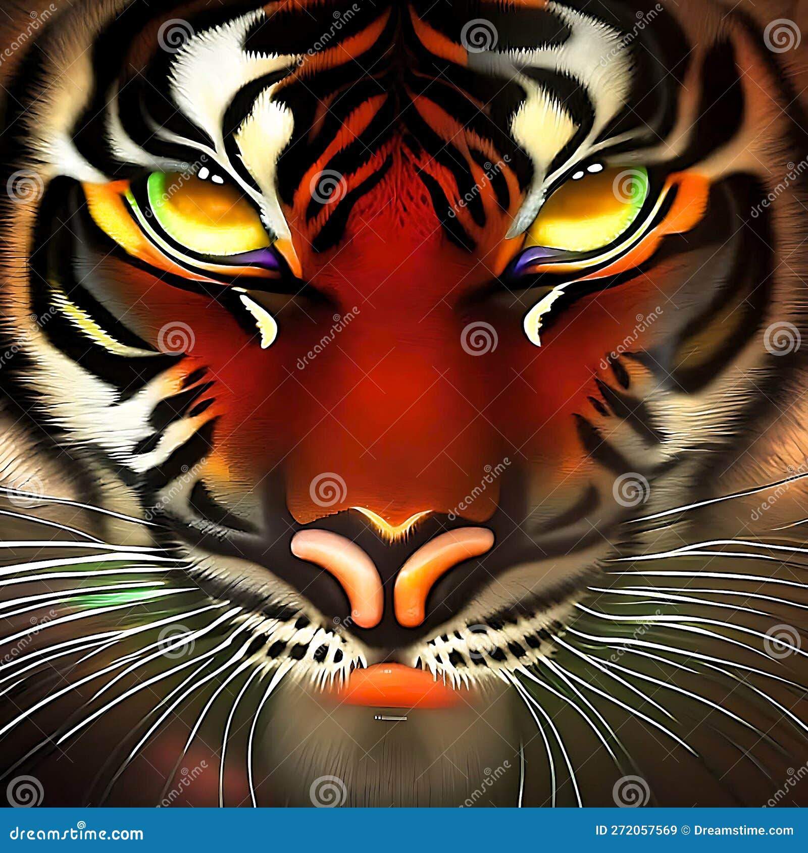 Portrait of a Psychedelic Tiger, Close Up. Stock Illustration ...