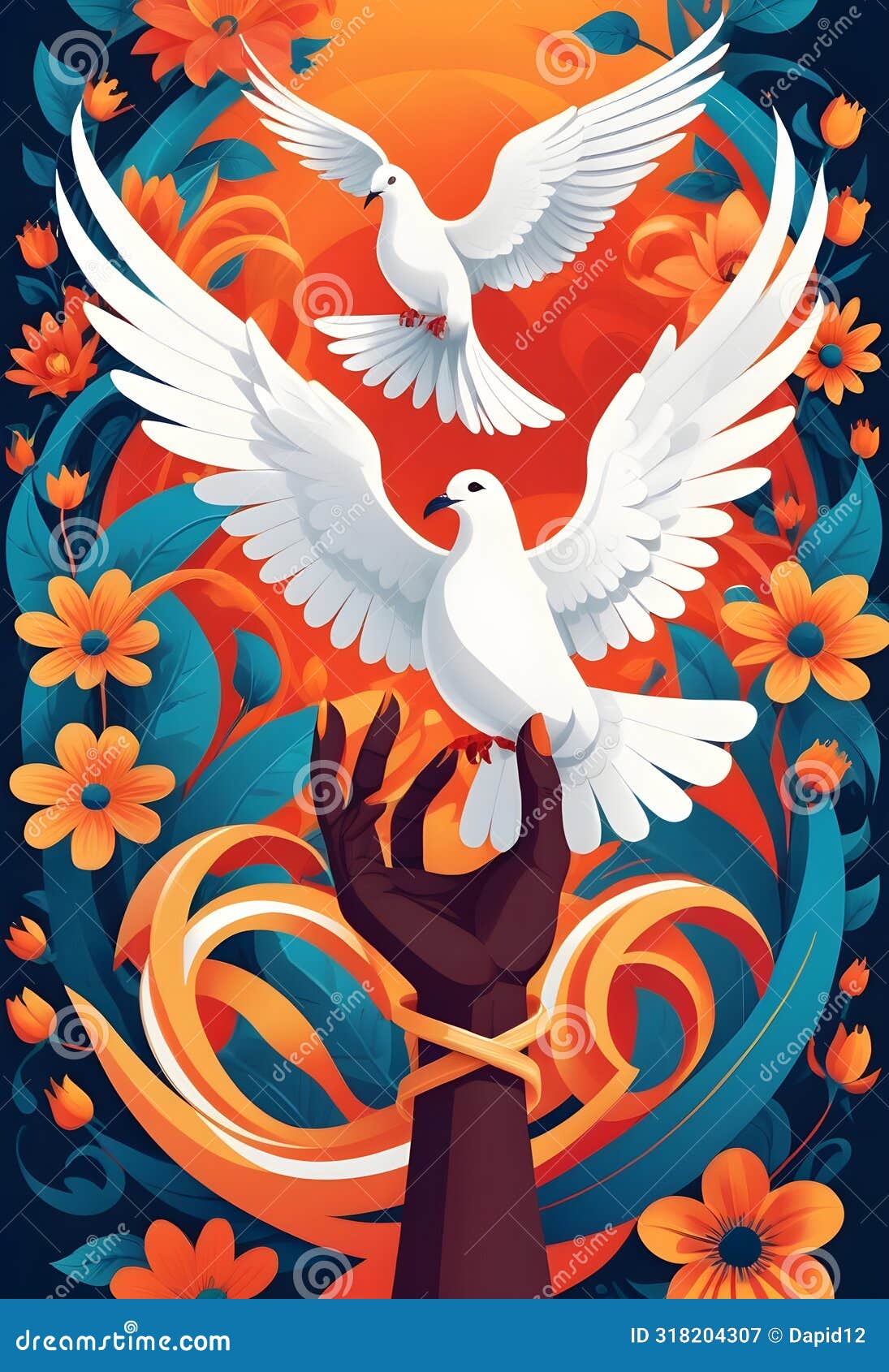 Juneteenth Red Flowers Colored Cartoon | CartoonDealer.com #282977589