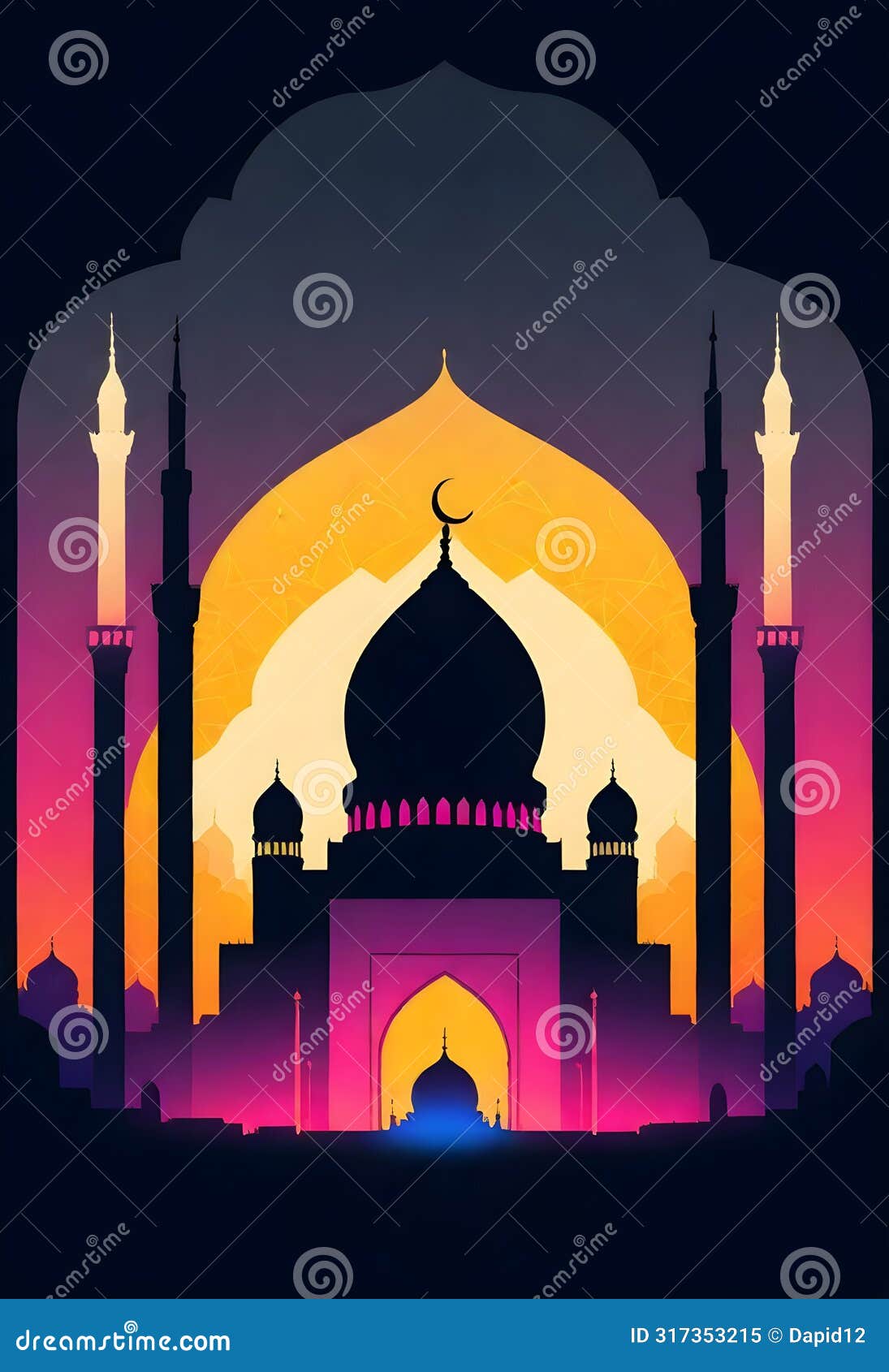 A Poster Of A Mosque With A Mosque Silhouette And A Mosque In The ...