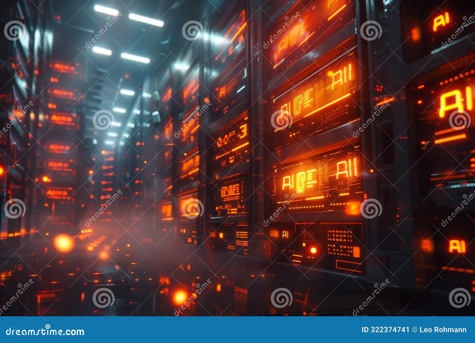 AI Powered Server Racks in a Data Center, Illustrating the Integration ...