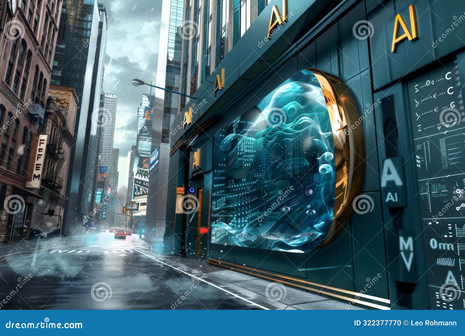AI Powered Storefront in a Futuristic Cityscape, Representing Advanced ...