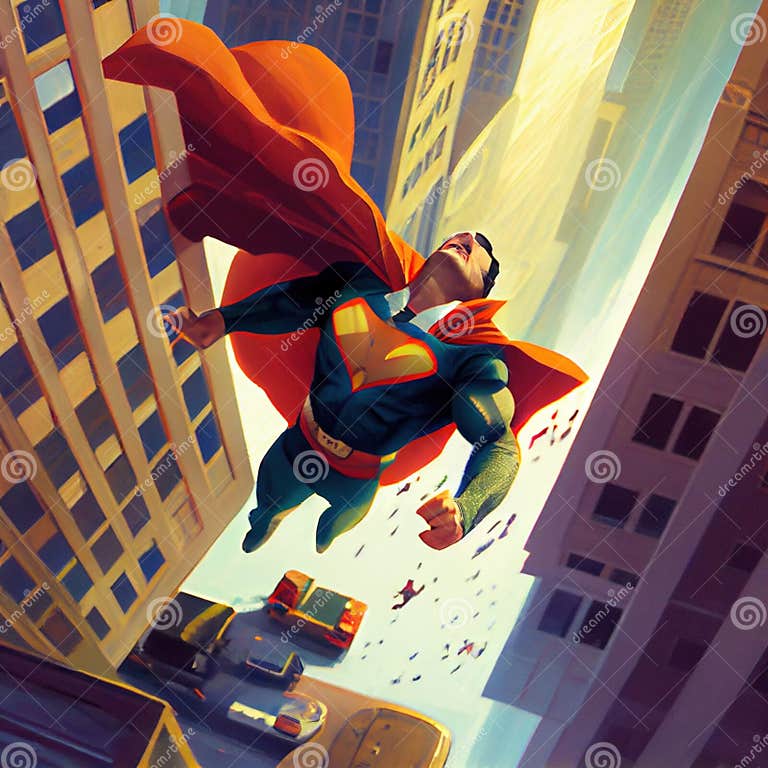 Falling Superhero, Made with Generative AI Stock Illustration ...
