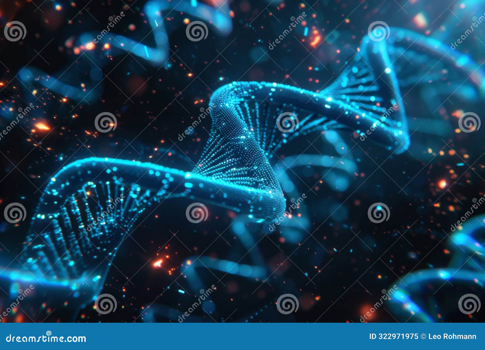 Radiant Blue DNA Strands Weaving through a Technological Matrix ...