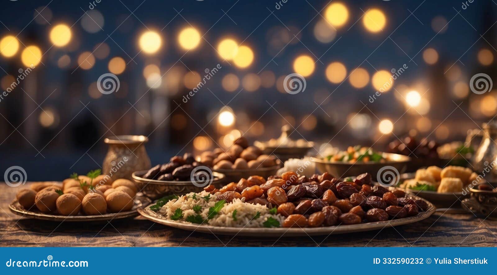 A Ramadan Feast Table Under the Evening Sky, Complete with Traditional ...