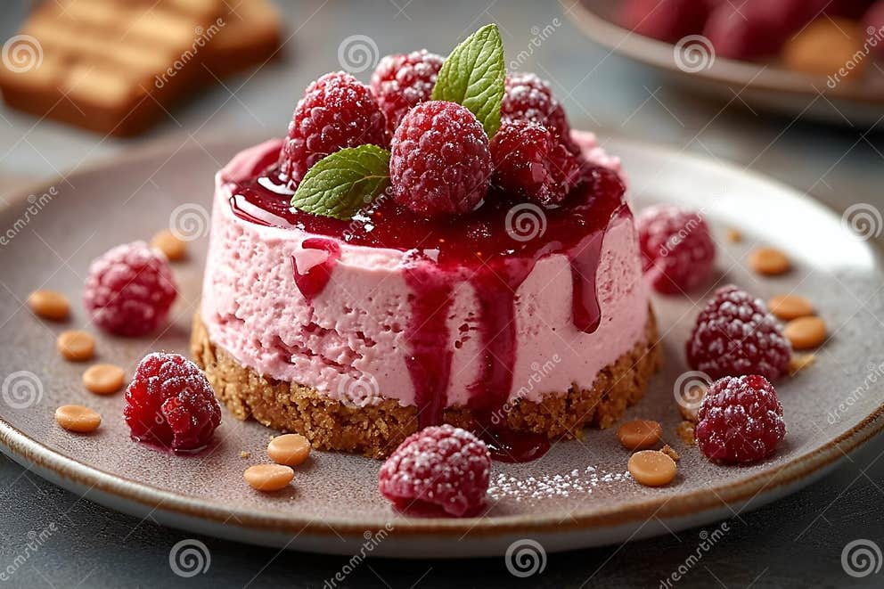 AI Generated Raspberry Cheesecake Topped with a Drizzle of Raspberry ...