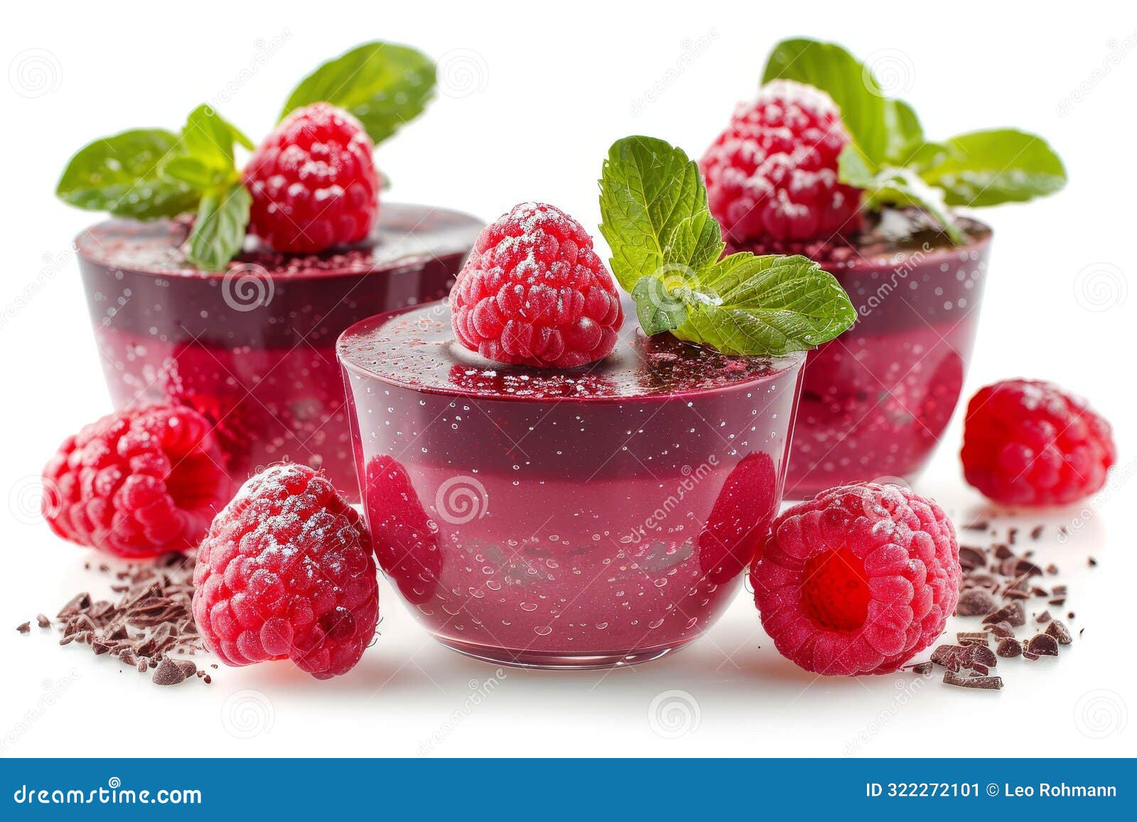Raspberry and Chocolate Mousse Cups Garnished with Fresh Mint Leaves ...