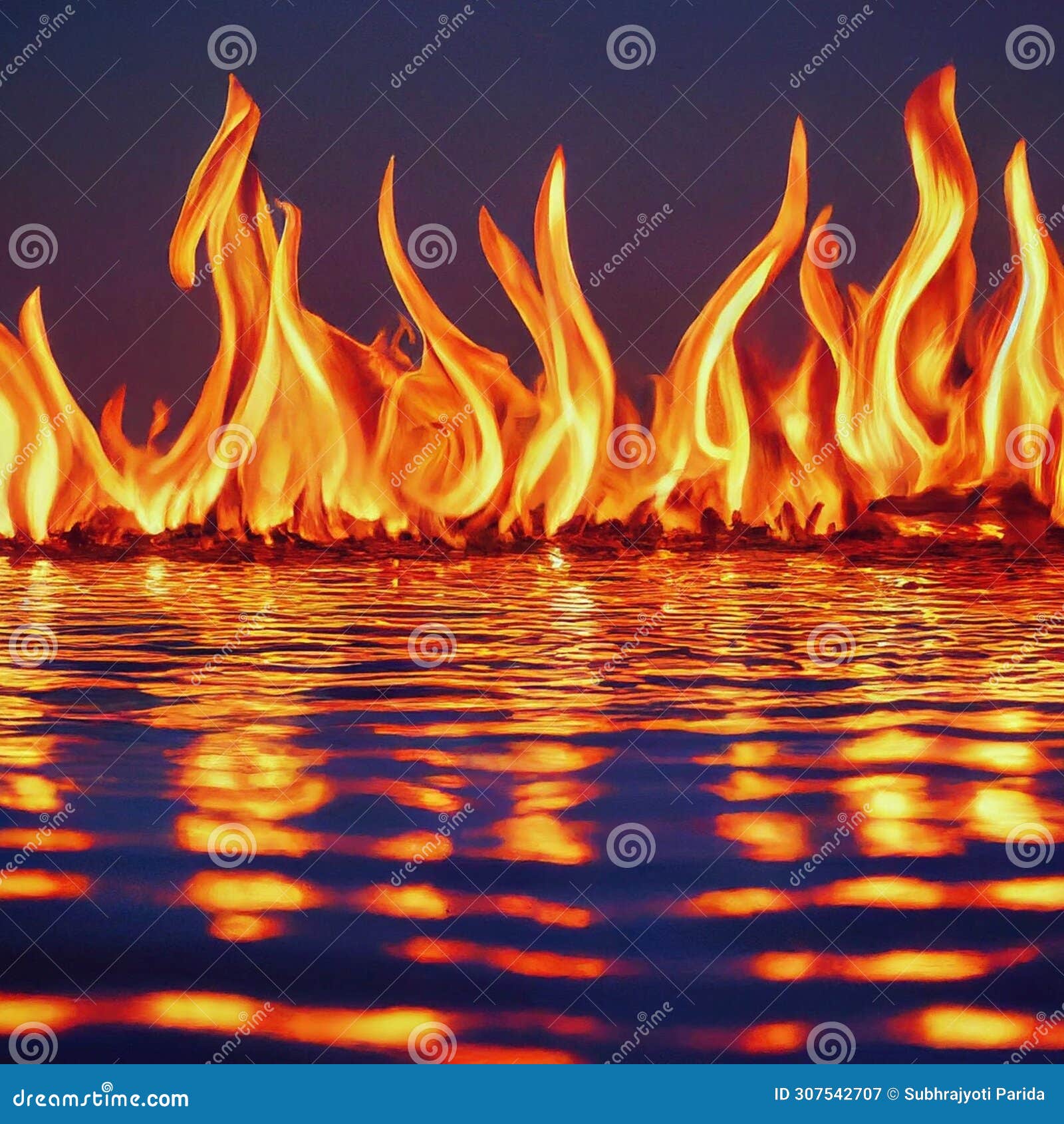 AI Generated Realistic Artwork of Flames of Fire on a Still Level of ...