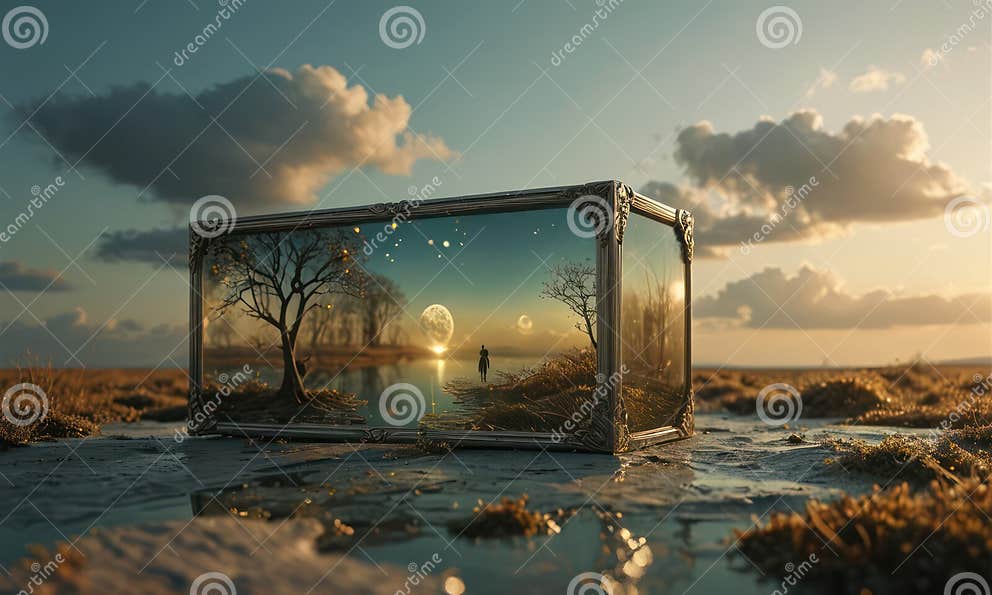 A Box with a Tree Reflection in it is Sitting on a Rock. Stock ...