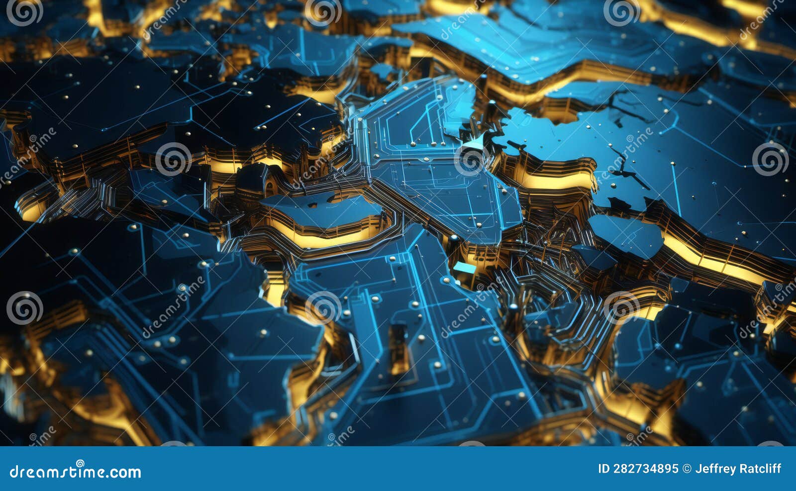 Fragmented Technology, Abstract Broken Blue Motherboard Stock ...