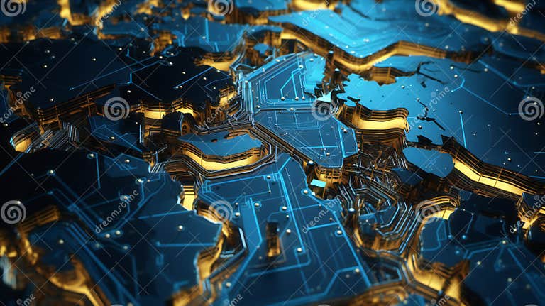 Fragmented Technology, Abstract Broken Blue Motherboard Stock ...