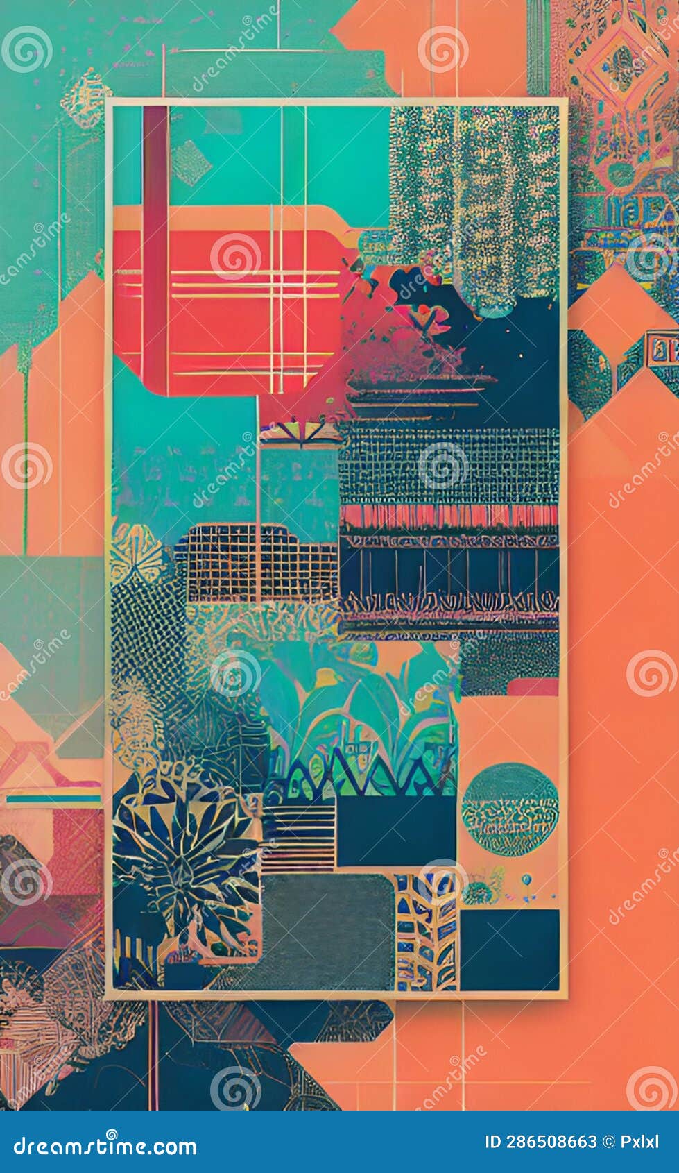 AI Generated Risograph Style Abstract Geometric Retro Background Stock ...