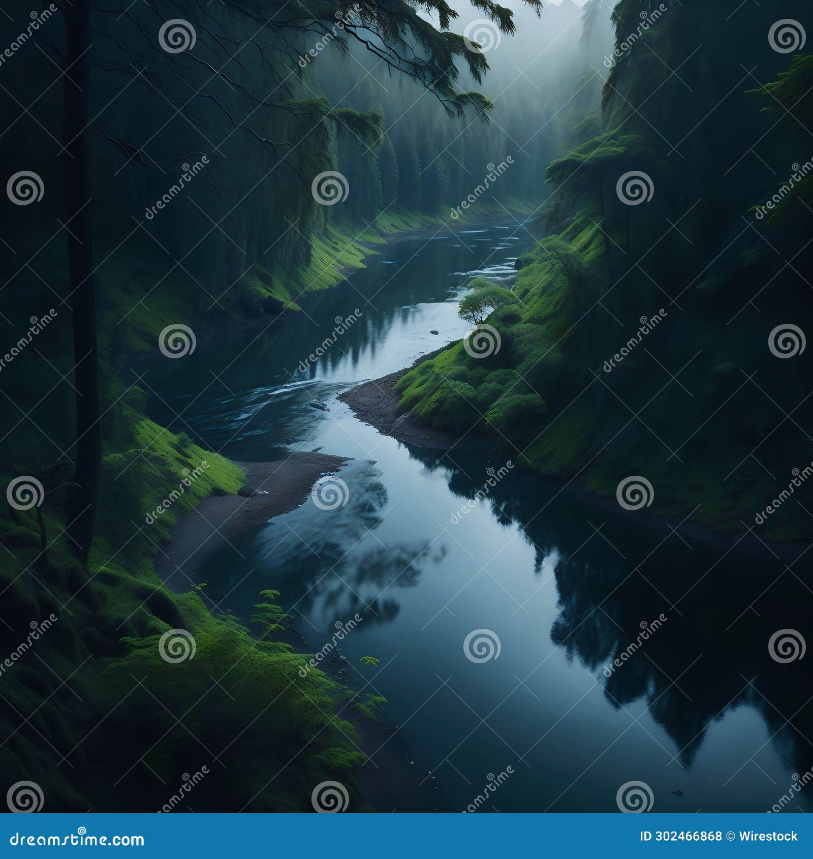 AI Generated River in a Beautiful Nature Stock Illustration ...
