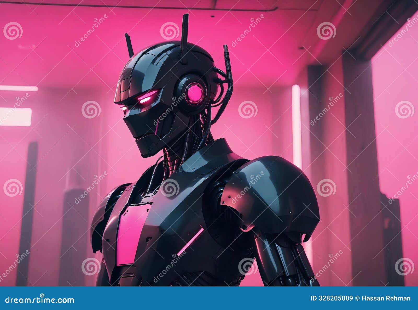 A Robot, Black Background, Dark Atmosphere Stock Illustration ...
