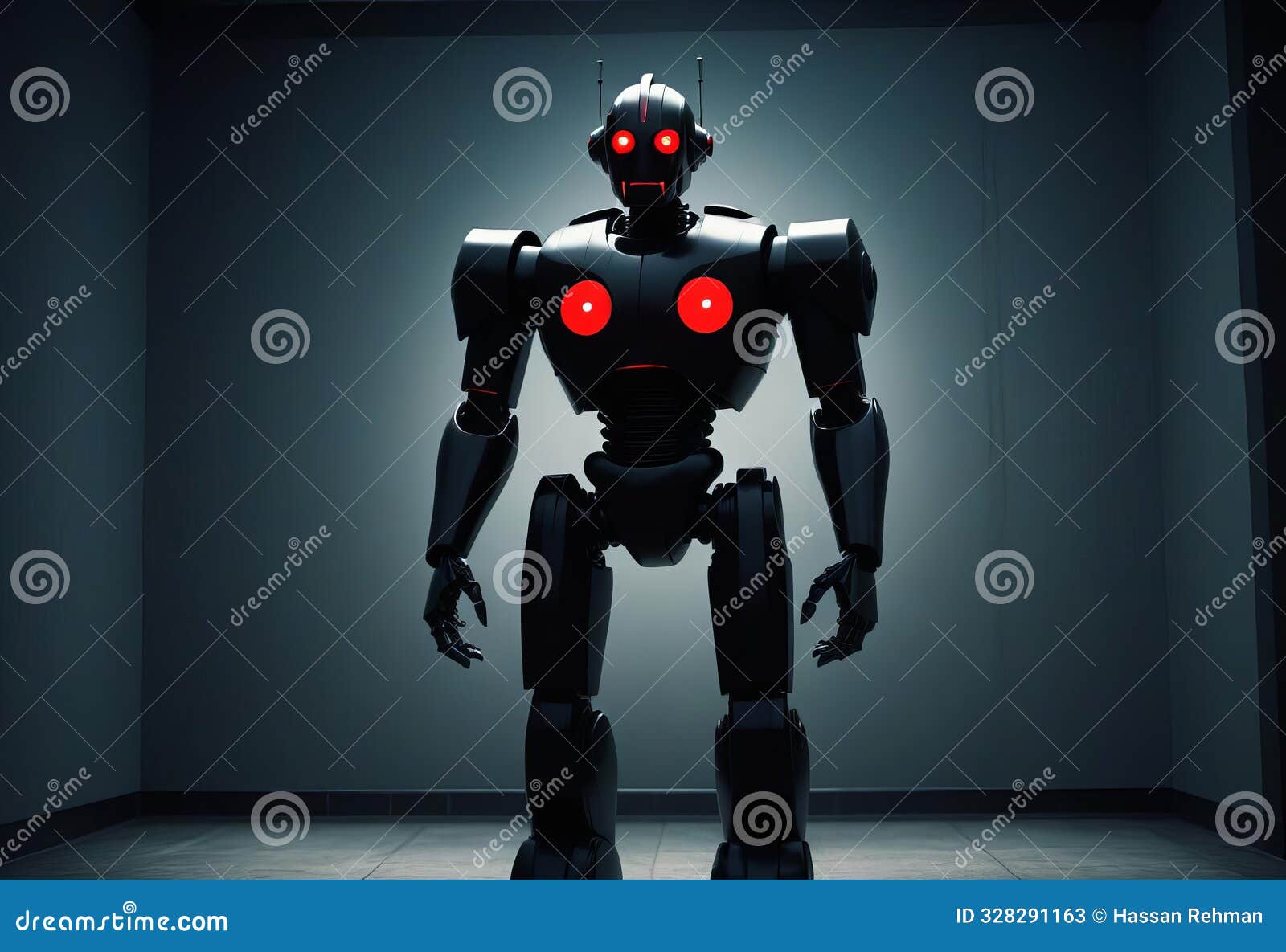 A Robot, Black Background, Dark Atmosphere Stock Illustration ...