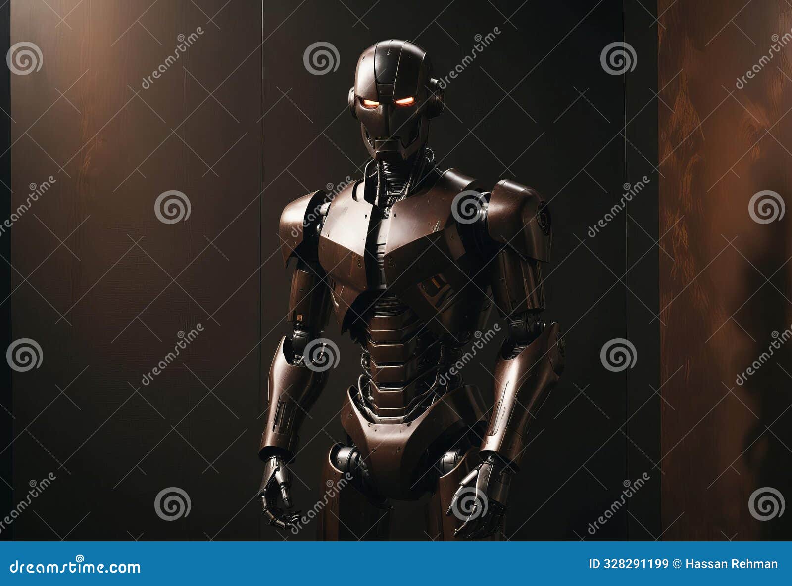 A Robot, Black Background, Dark Atmosphere Stock Illustration ...