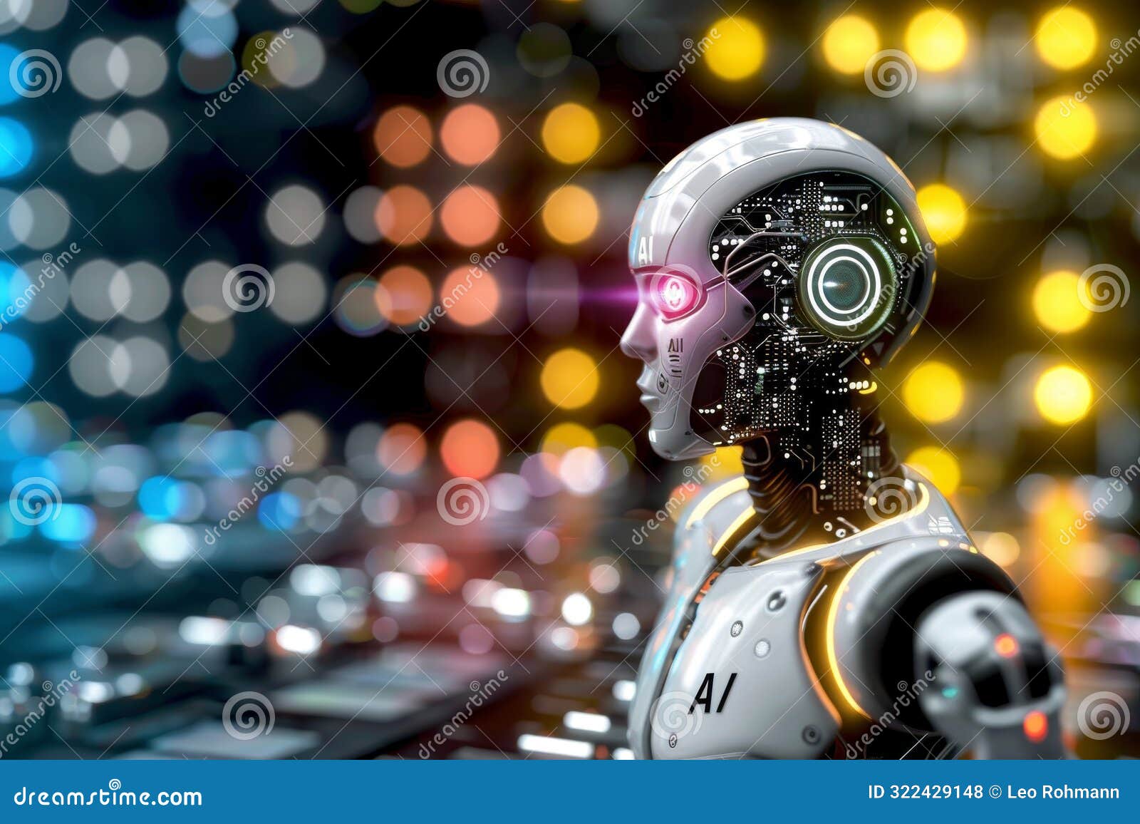Robotic Head with Glowing Circuits, Symbolizing the Synergy between ...