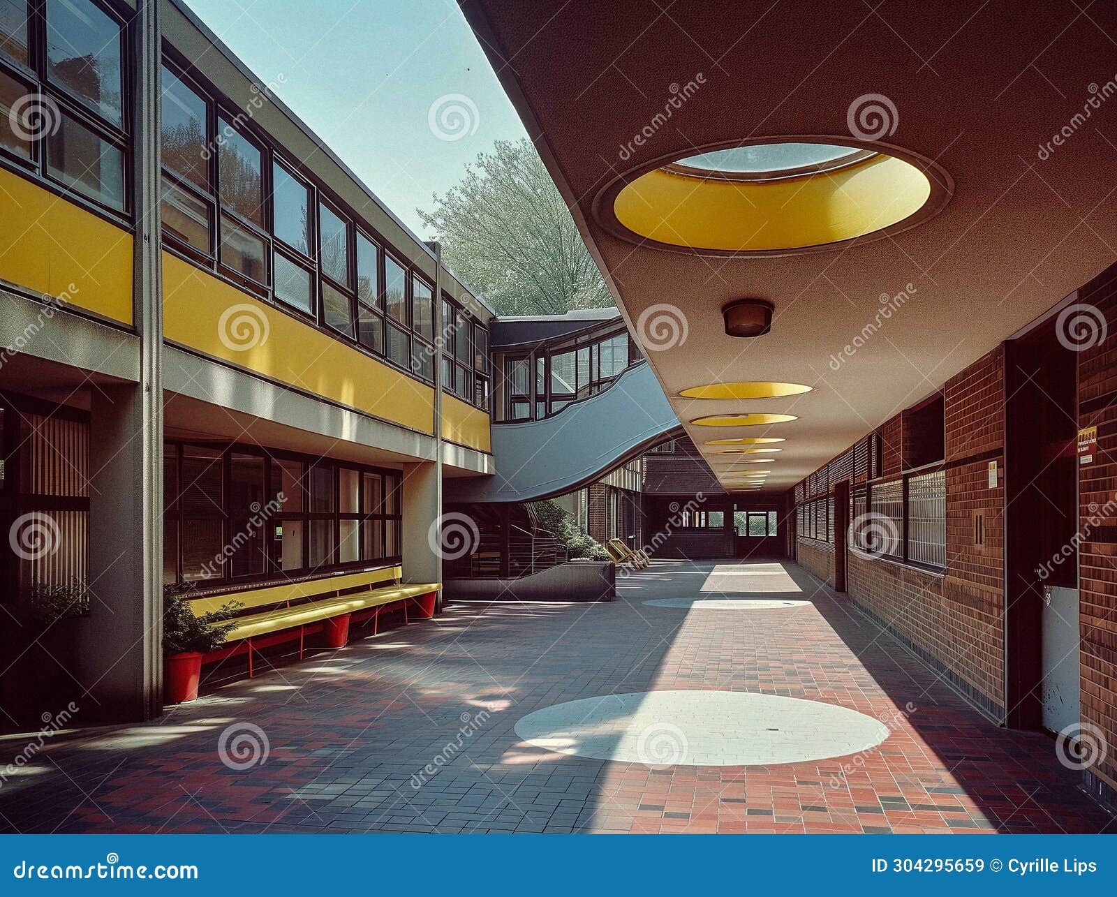 AI-Generated School Courtyard with Skylights Stock Illustration ...
