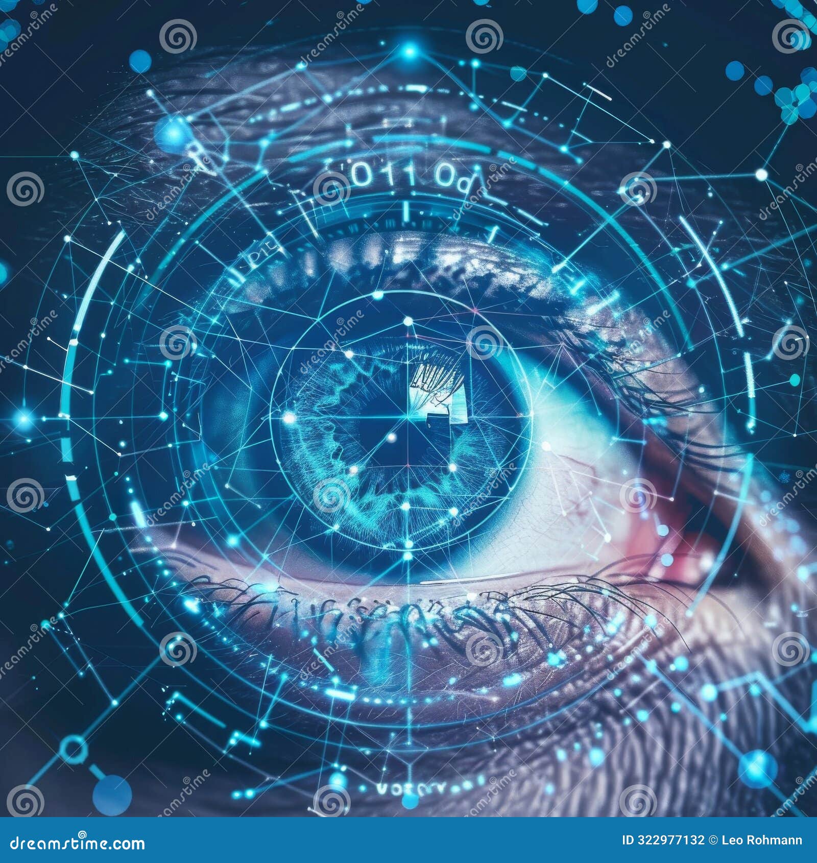 Sci Fi Themed Mechanical Eye with Digital Coding, Visualizing Advanced ...